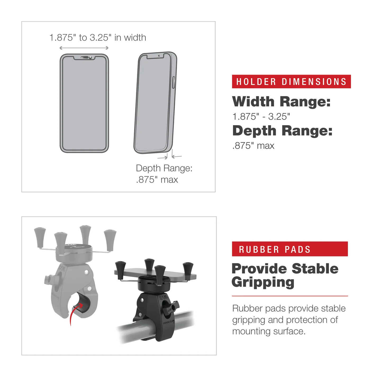 RAM X-Grip Phone Mount with Low-Profile Medium Tough-Claw